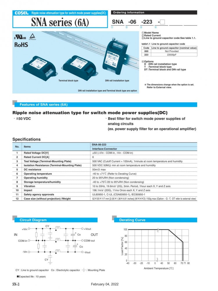 Cosel SNA series technical document page 3