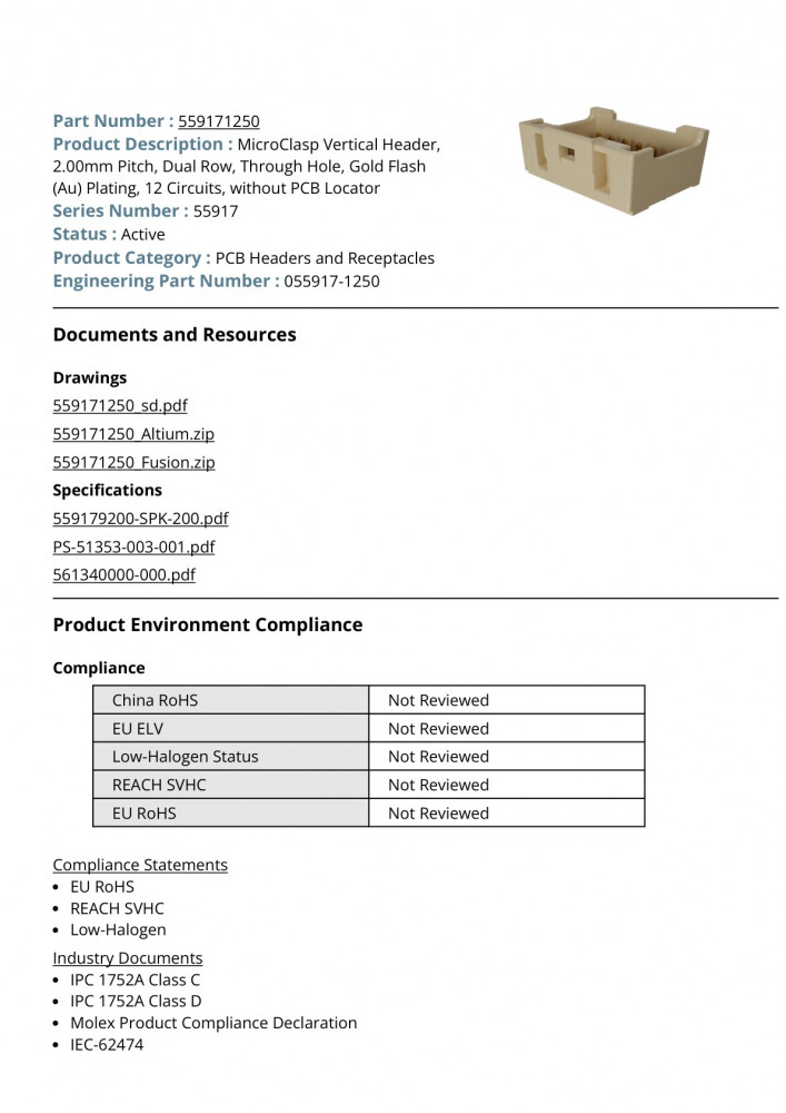 MOLEX 559171250 technical document image, page 1