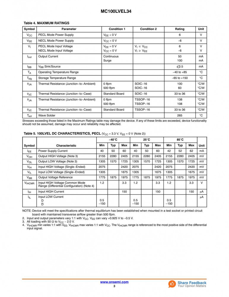 MC100LVEL34 datasheet page 3