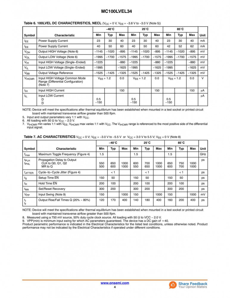 MC100LVEL34 datasheet page 4