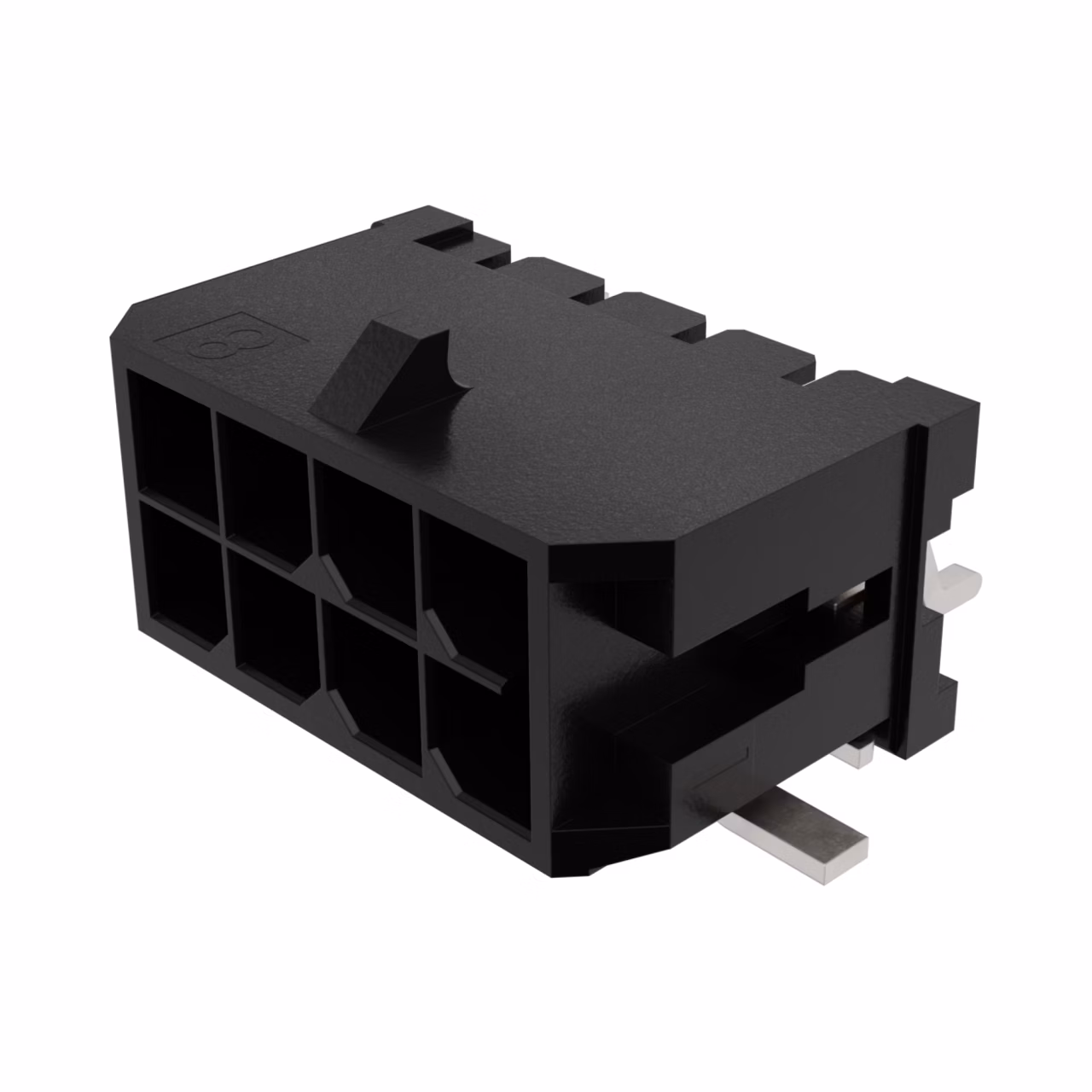 Micro-Fit+ Right-Angle Header, Surface Mount, 3.00mm Pitch, Dual Row, 8 Circuits, 0.76µm Gold (Au) Plating, Glow-Wire Capable, Solder Nail, Black, Tape and Reel for sale