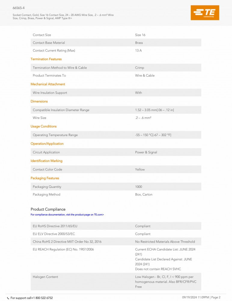 TE Connectivity 66565-4 document page 2