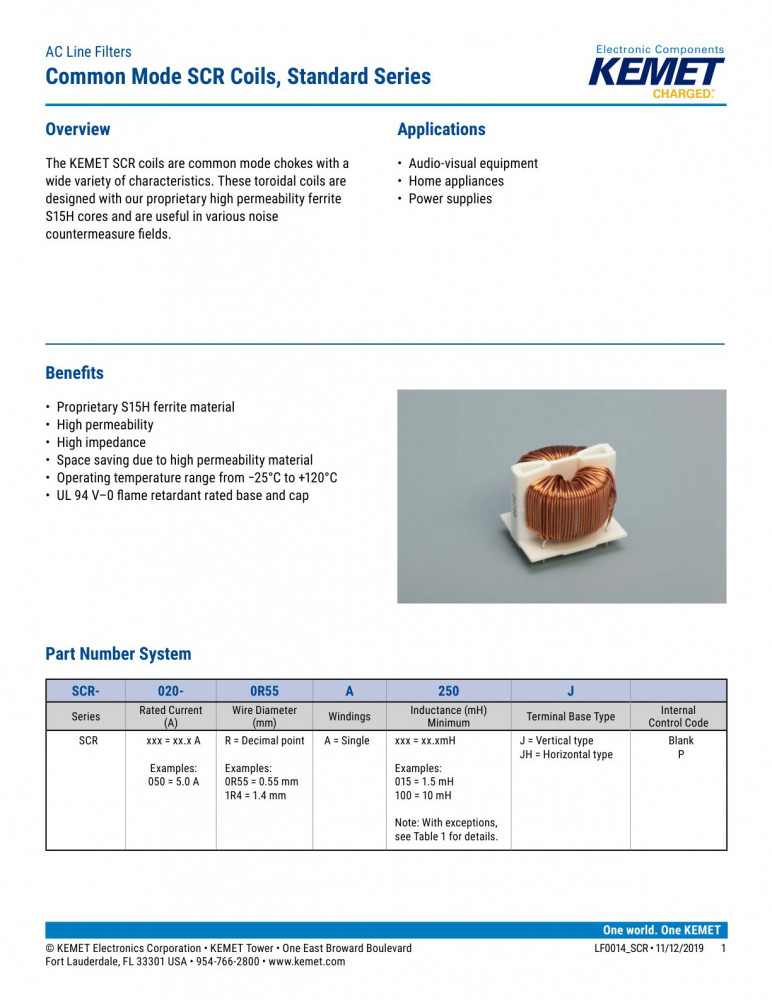 KEMET SCR series datasheet page 1
