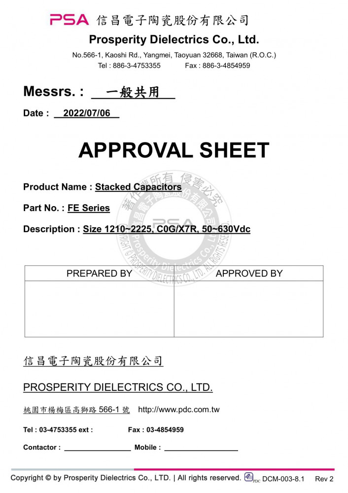 PSA FE Series datasheet page 1