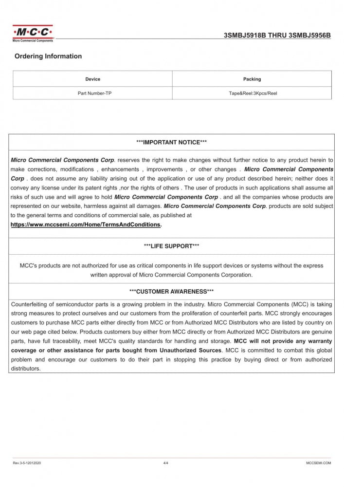 MCC 3SMBJ5956B-TP datasheet page 4