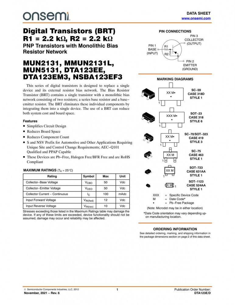 DTA123EET1G datasheet page 1