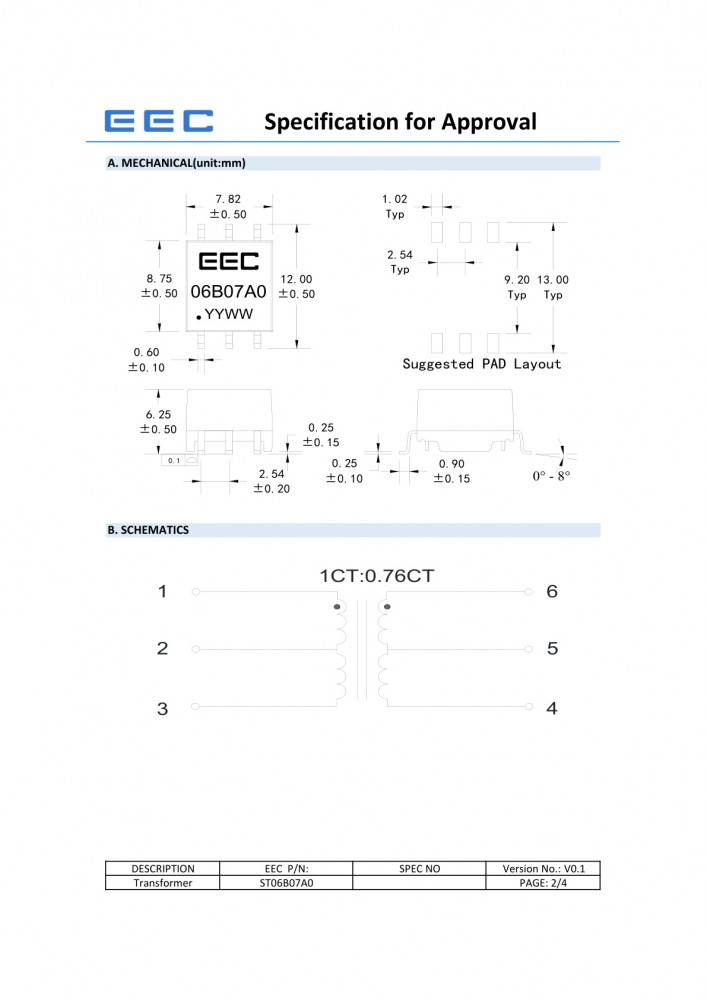 ST06B07A0 electrical specifications page