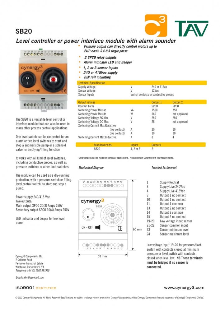 Sensata SB20 technical document page 1