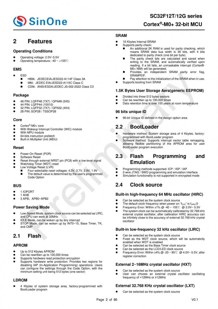SC32F12 series document page 2