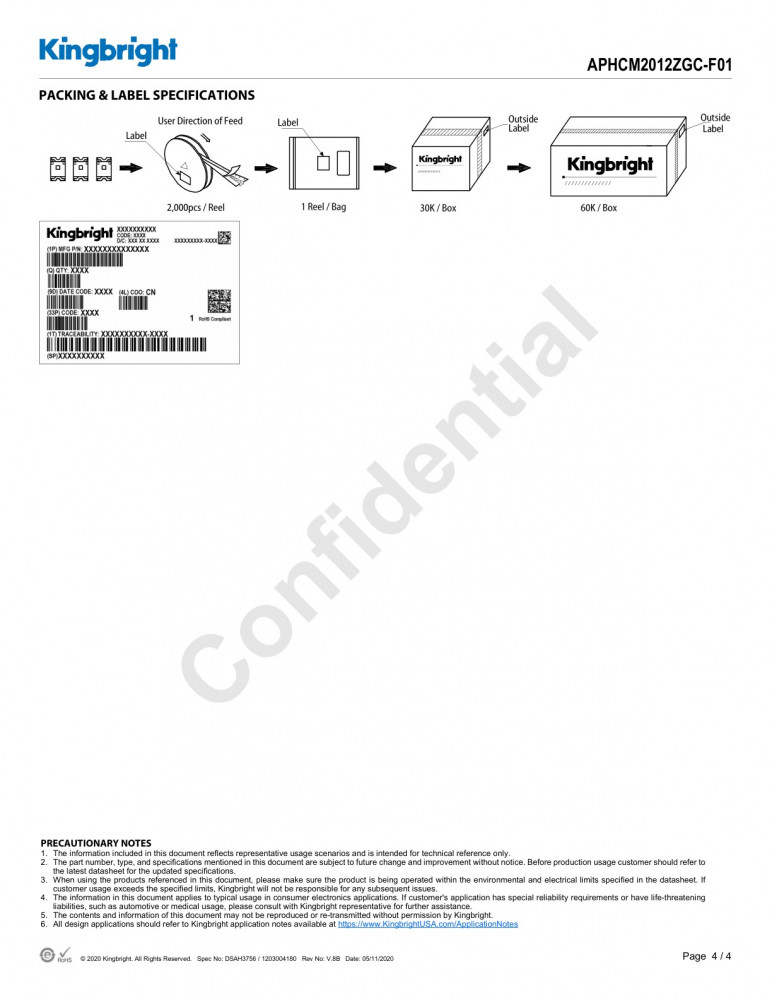 APHCM2012ZGC-F01 datasheet page 4