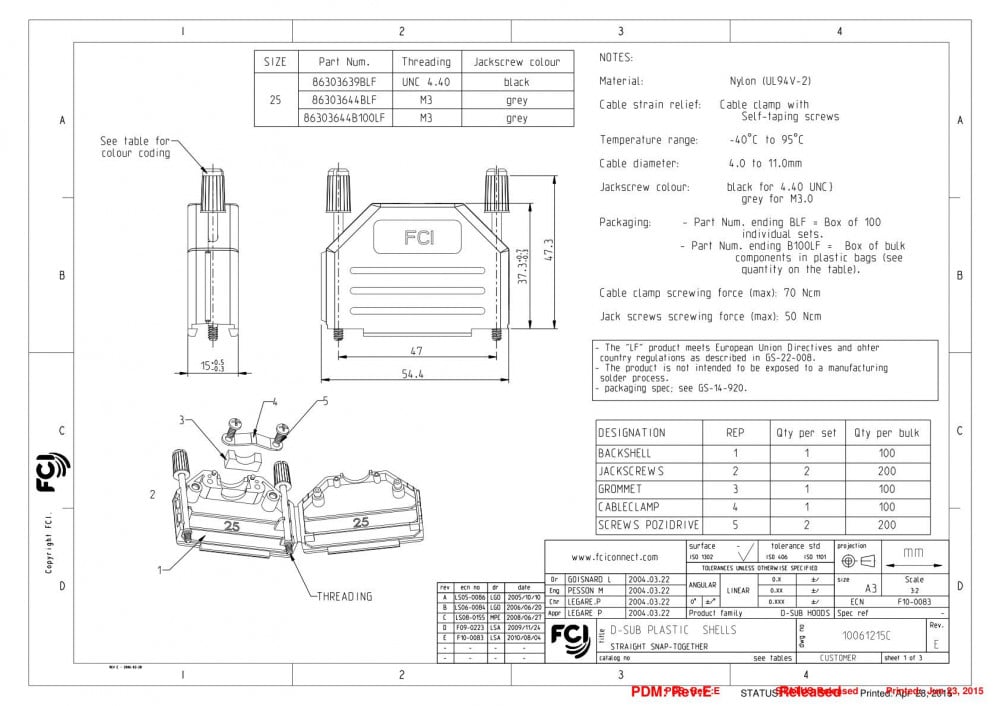 Amphenol D-Sub shell document page 1