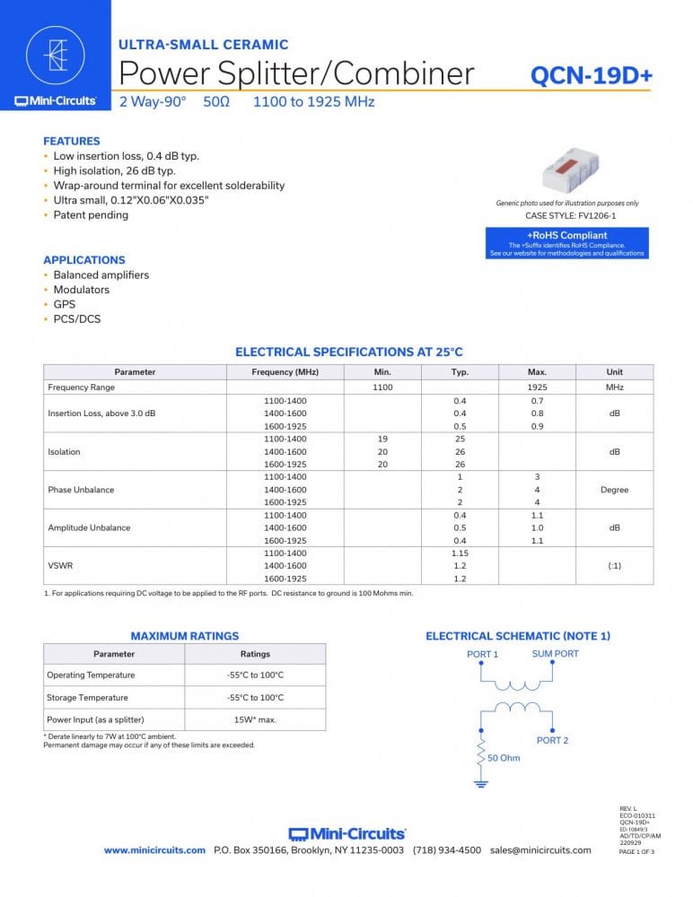 QCN-19D+ datasheet page 1
