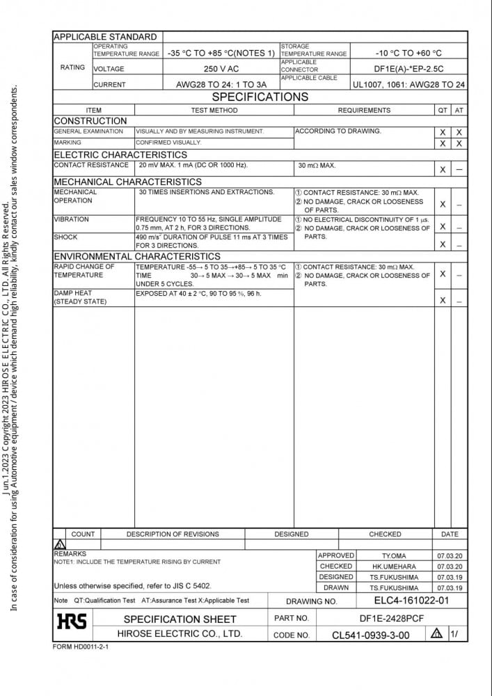 DF1E-2428PCF specification sheet preview