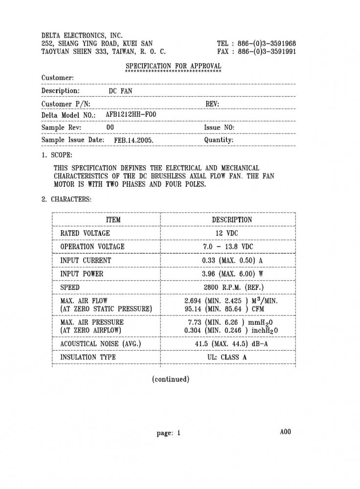 AFB1212HH-F00 specification page 1