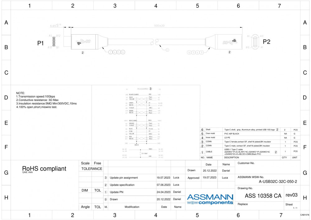 A-USB32C-32C-050-2 technical drawing