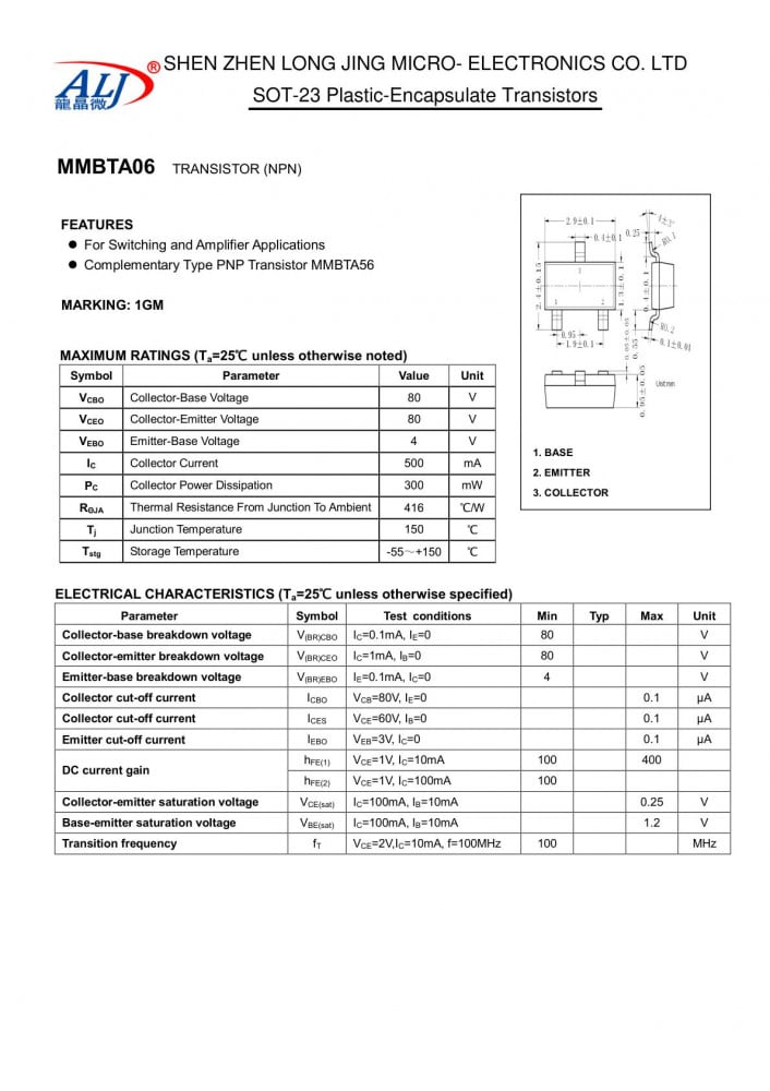 ALJ MMBTA06 datasheet page 1