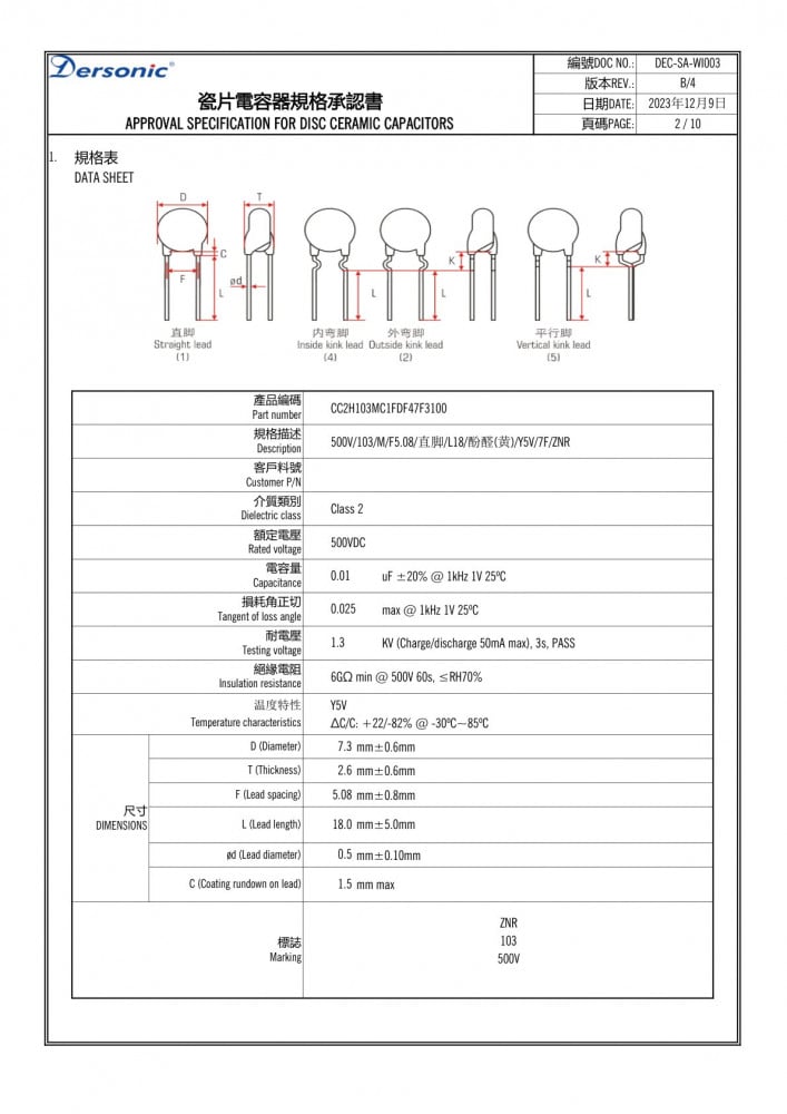 Dersonic approval specification page 3