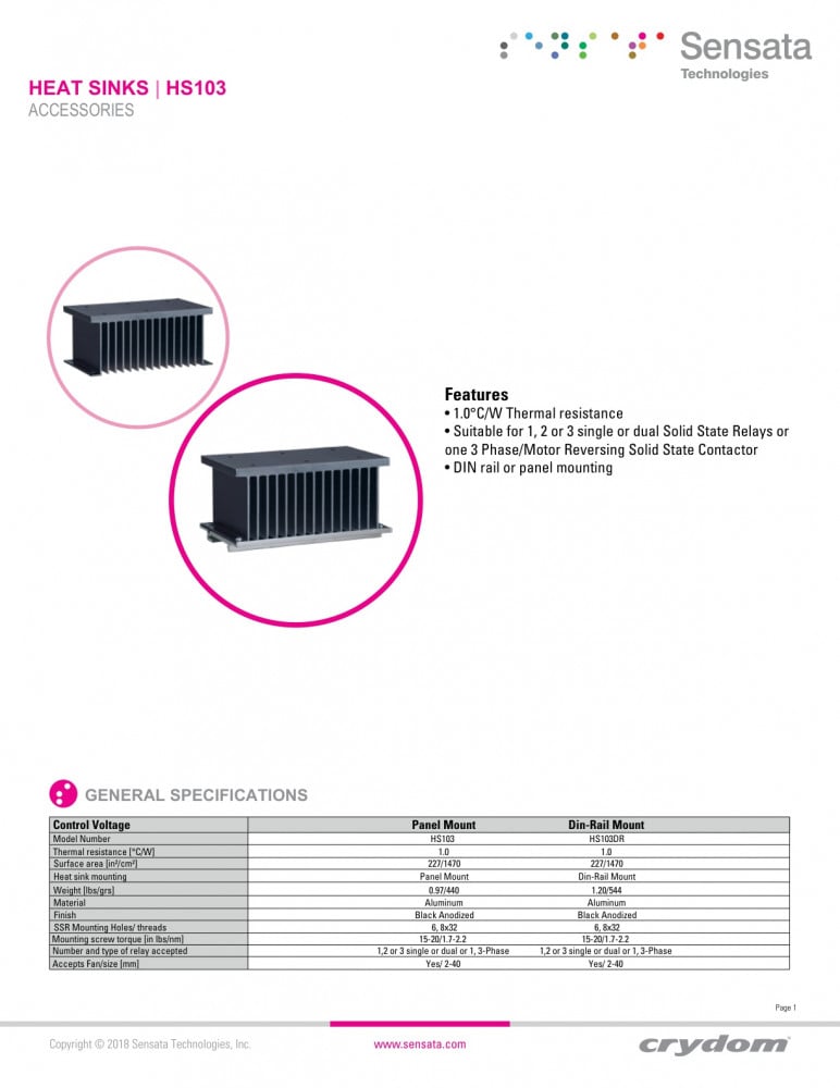 HS103DR technical document page 1