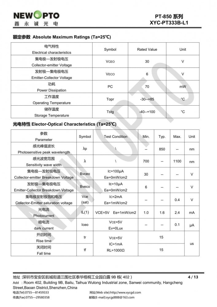 XYC-PT333B-L1 datasheet page 4