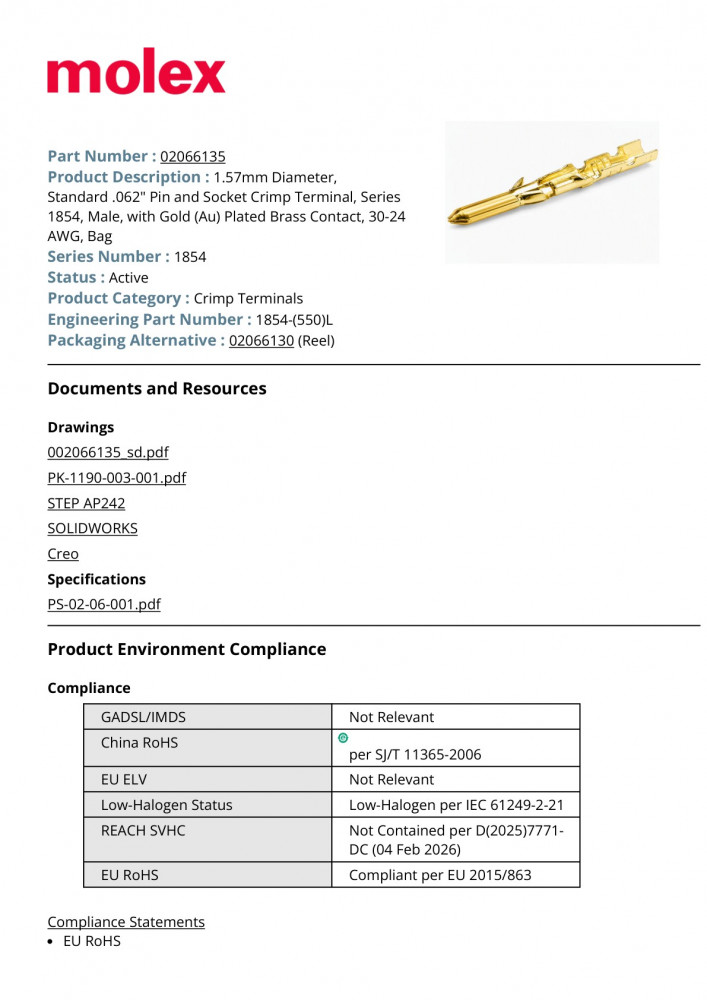 Molex connector family specification image, page 1