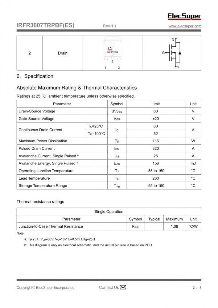 IRFR3607TRPBF(ES) datasheet page 2