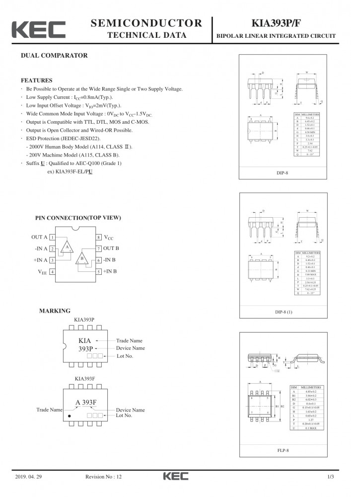 KIA393F-EL/P datasheet page 1