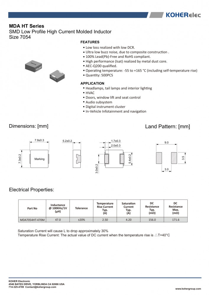 KOHERelec MDA7054HT-470M technical document