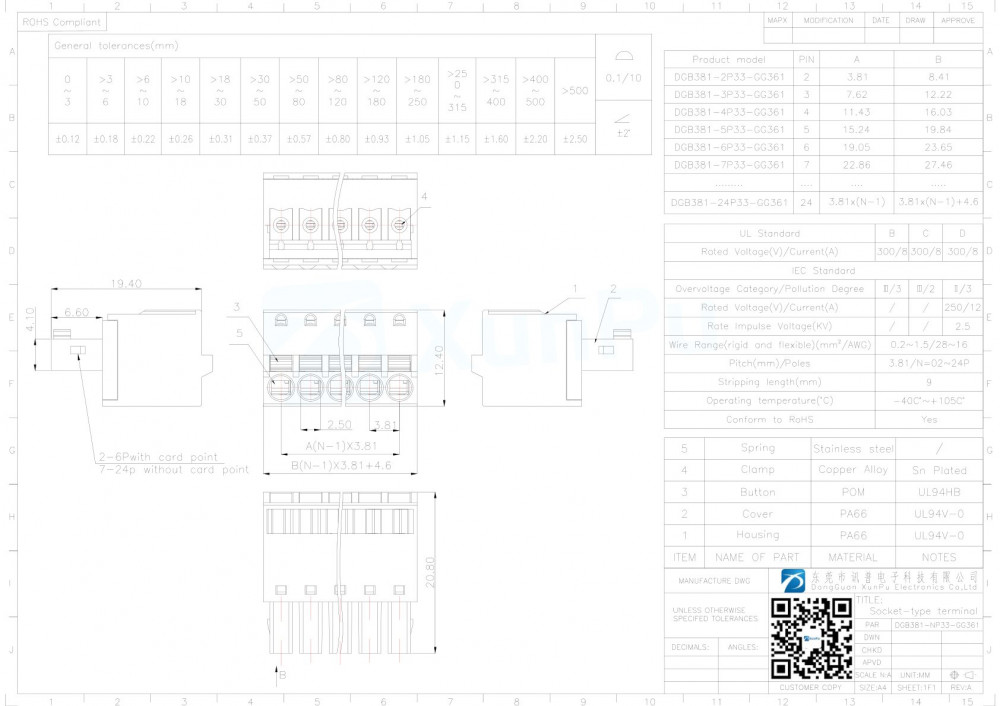 XUNPU DGB381-3P33-GG361 technical drawing