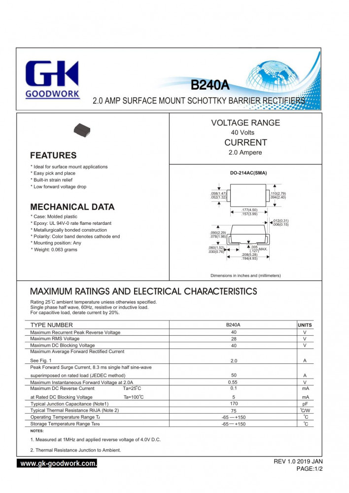 GOODWORK B240A datasheet page 1