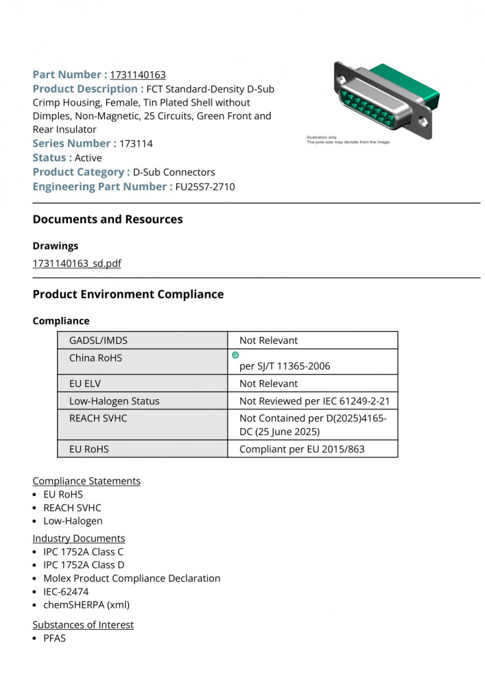 MOLEX 1731140163 technical drawing page 1