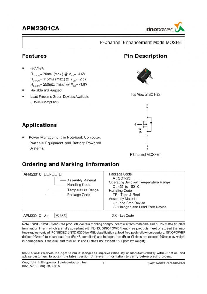 APM2301CAC-TRG datasheet page 1