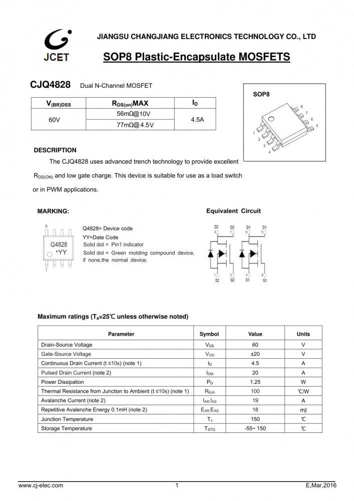 CJQ4828 datasheet page 1