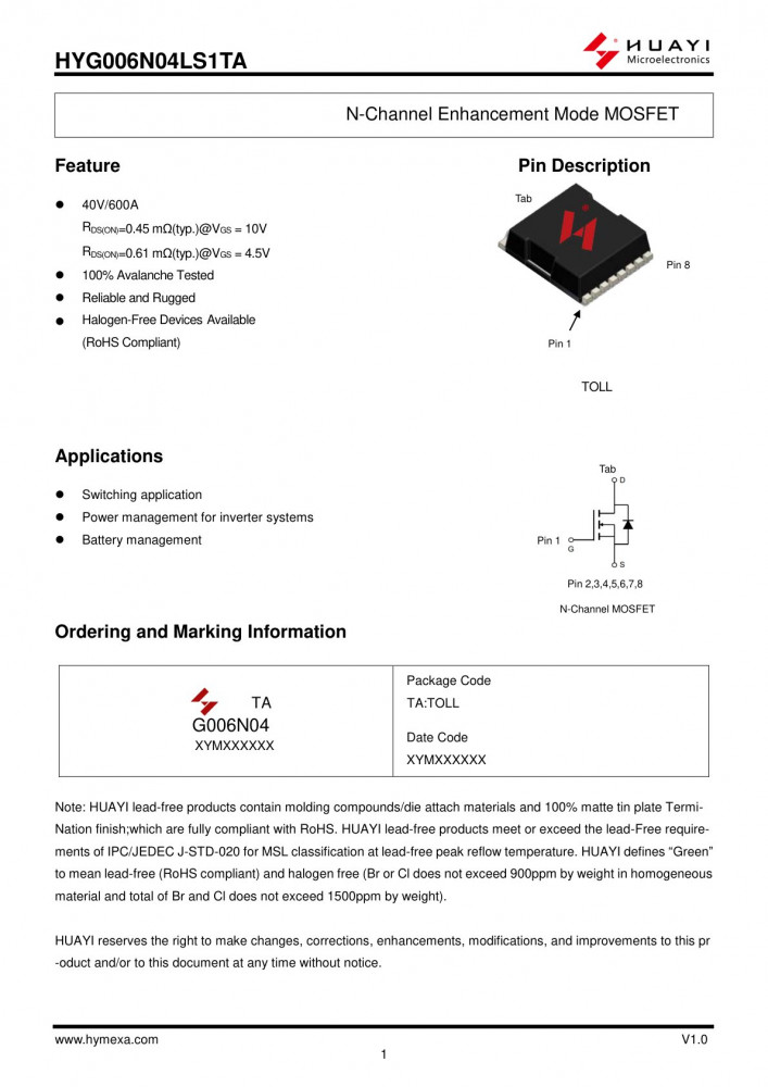 HYG006N04LS1TA datasheet page 1