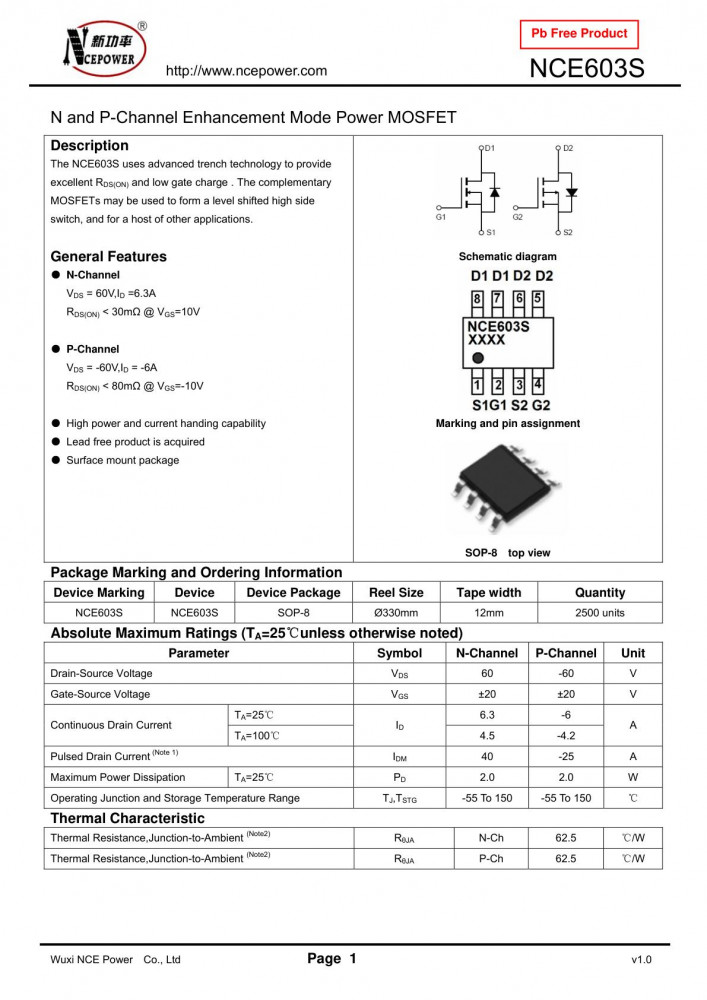 NCE603S datasheet page 1