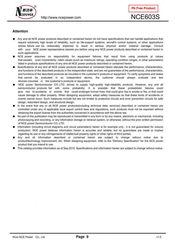 NCE603S datasheet page 9