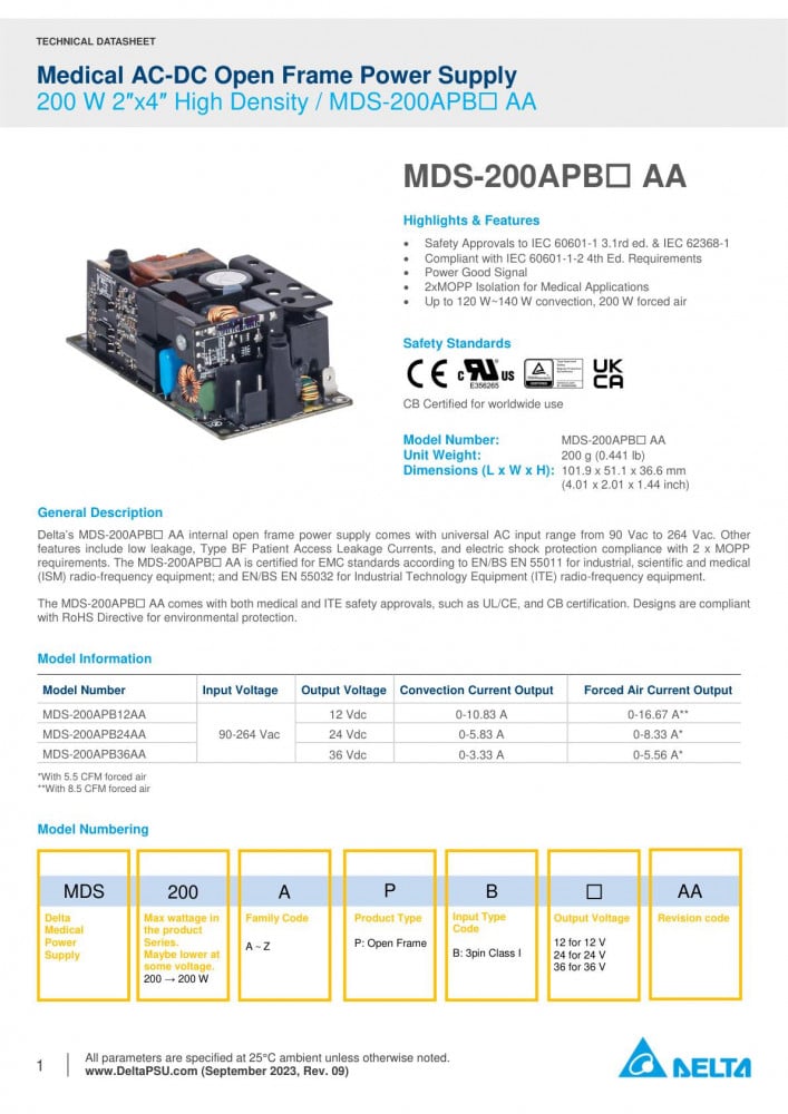 DELTA MDS-200APB36 AA datasheet page 1