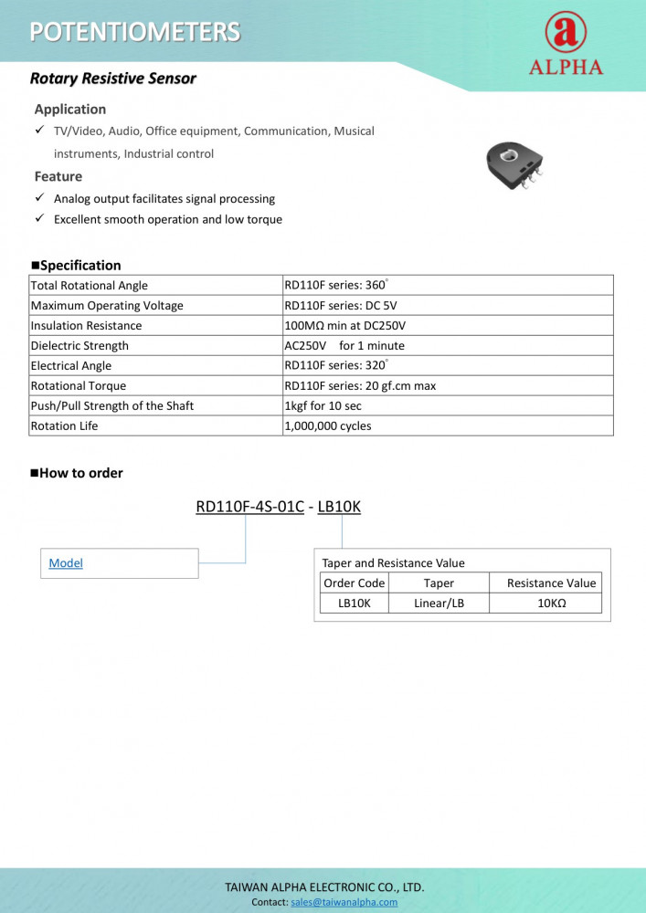 Rotary resistive sensor technical document page 1