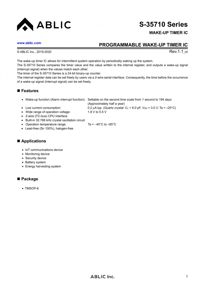 ABLIC S-35710 series datasheet page 1