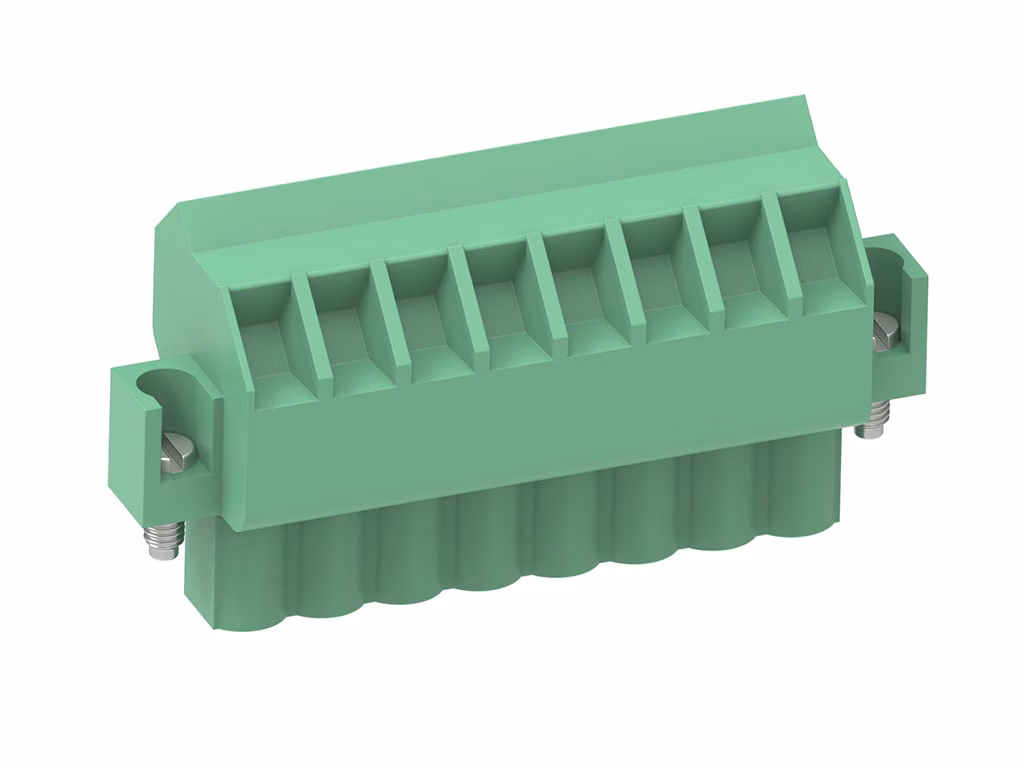 5.08mm Pitch Eurostyle 45° Wire Entry Plug, with Mounting Ends, 8 Circuits, Green for sale