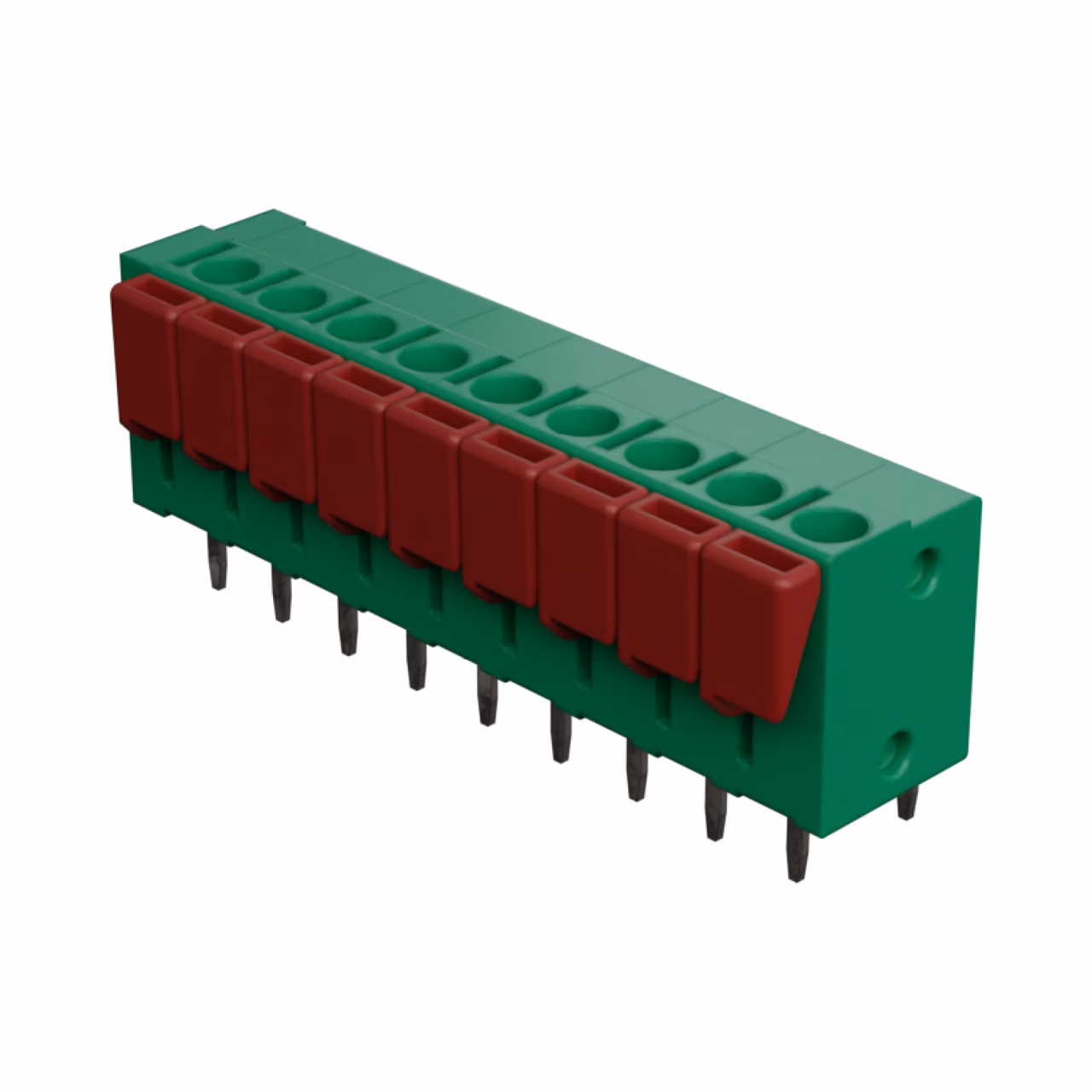 5.00mm Pitch, Eurostyle Fixed-Mount Push-Button Terminal Block, Vertical, 10A, 22-14 AWG, Green, 9 Circuits for sale
