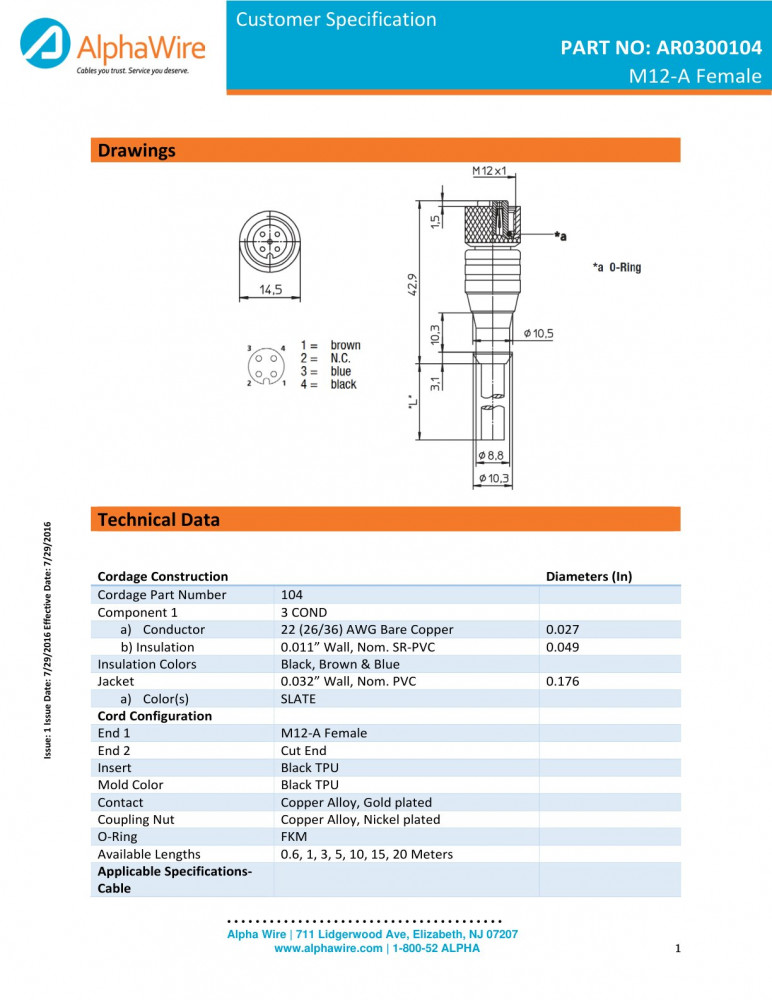 Alpha Wire AR0300104 SL356 technical drawing page 1