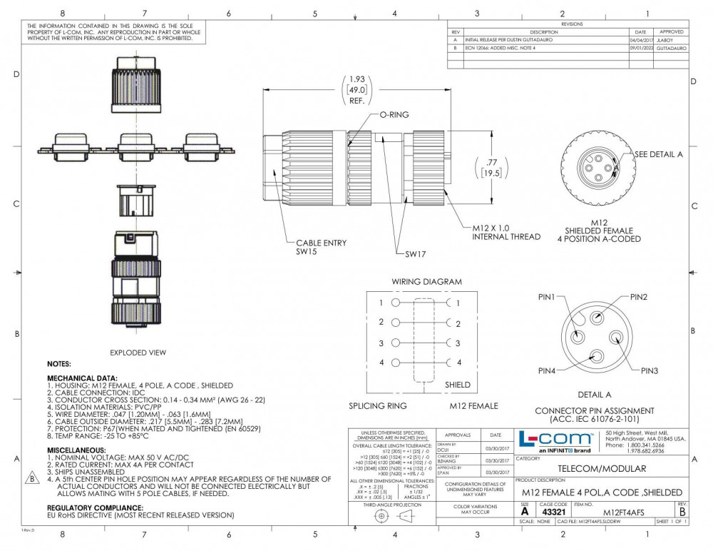 L-com M12FT4AFS technical drawing