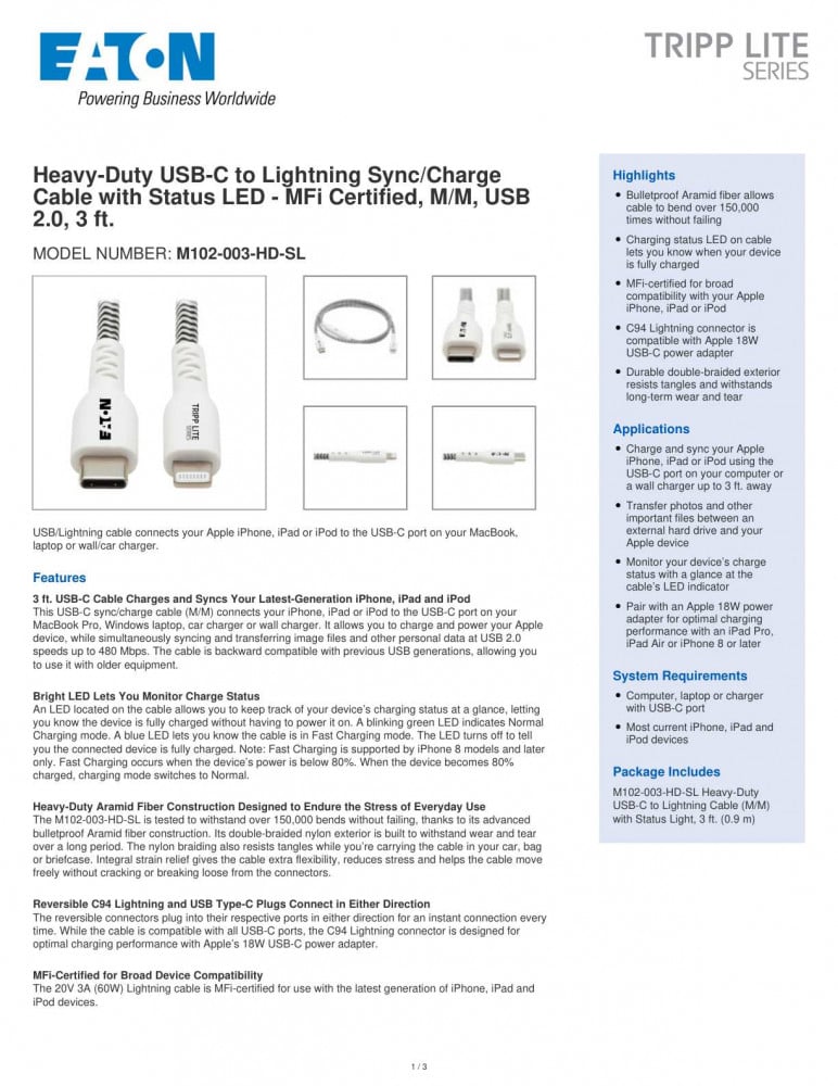 M102-003-HD-SL technical document page 1
