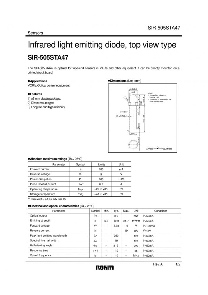 SIR-505STA47 technical document page 1