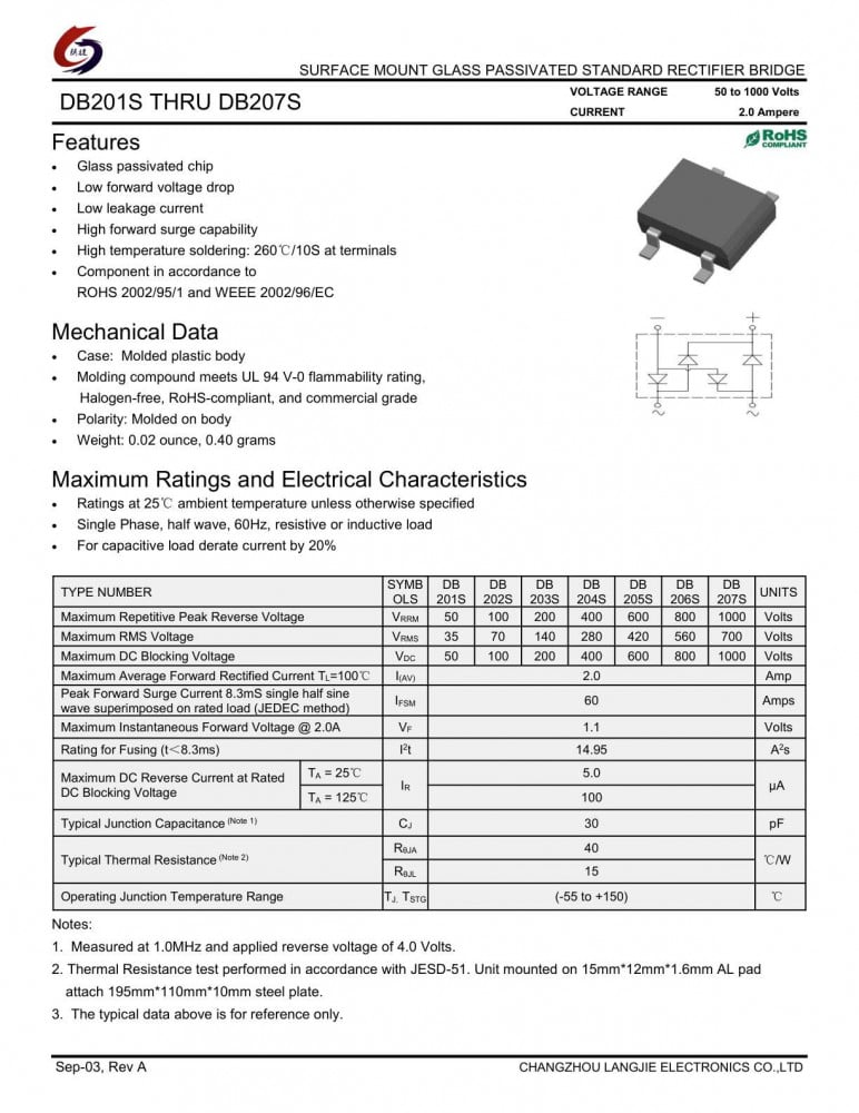 DB207S datasheet page 1