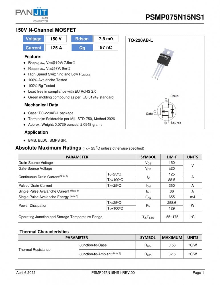 PSMP075N15NS1 datasheet page 1
