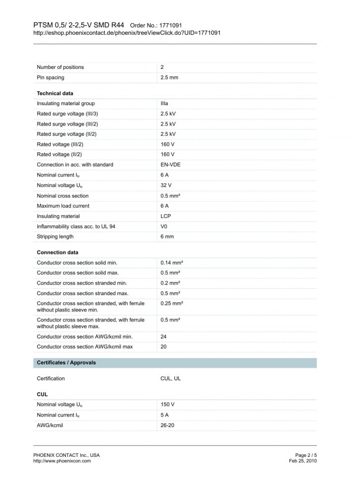 Phoenix Contact 1771091 technical data