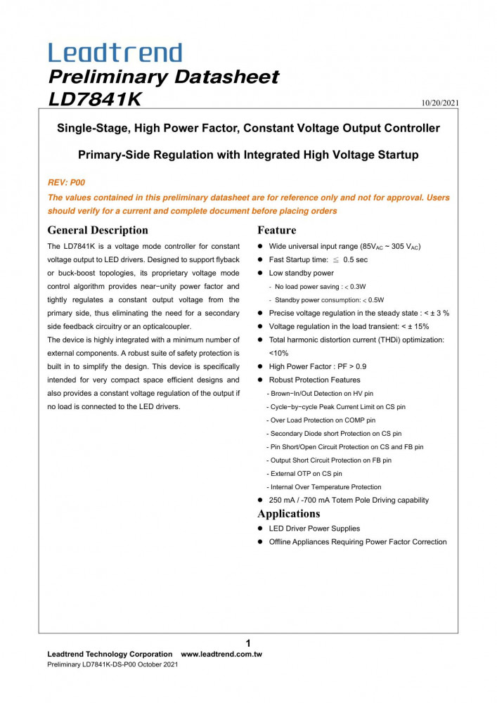 LD7841KGS datasheet page 1