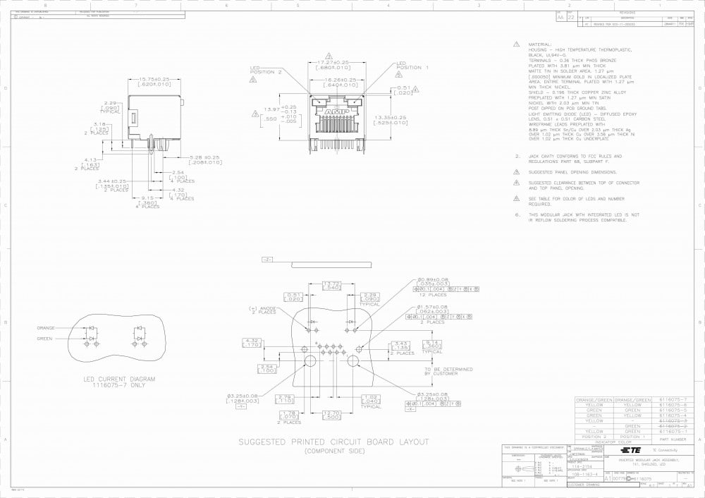 TE Connectivity 6116075-1 technical drawing