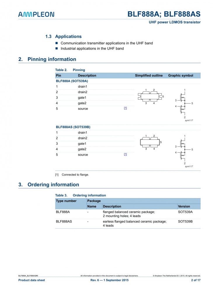 BLF888A datasheet page 2